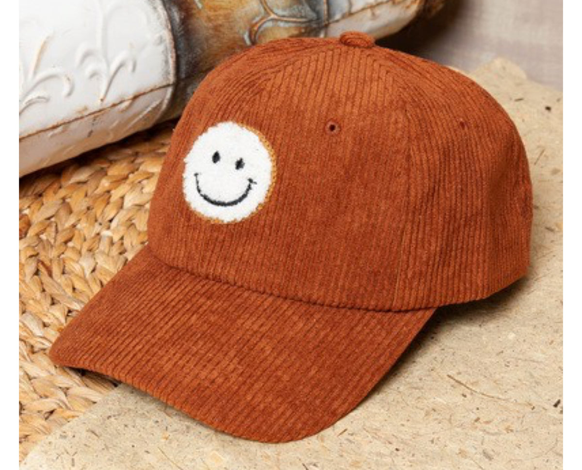 Sherpa Smiley Face Baseball Cap - Corduroy Brown – Haven Rose Boutique LLC